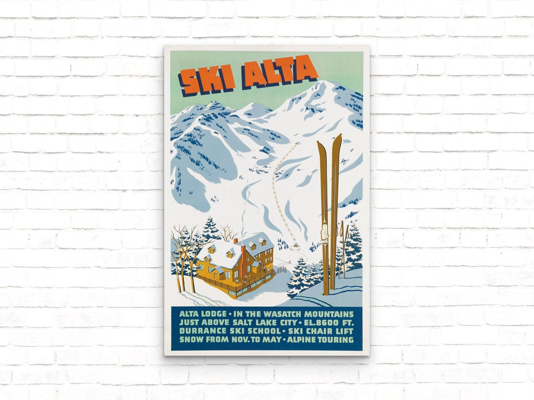 Ski Alta Lodge Vintage Travel Ski Poster - Art Print - Wall Decor - Etsy