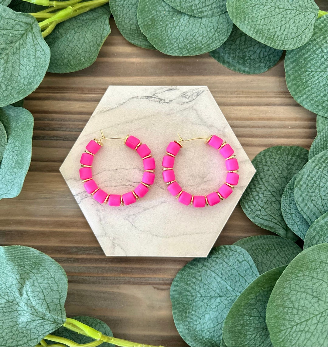 The Valentina Hoops Hot Pink Hoop Earrings Lightweight - Etsy