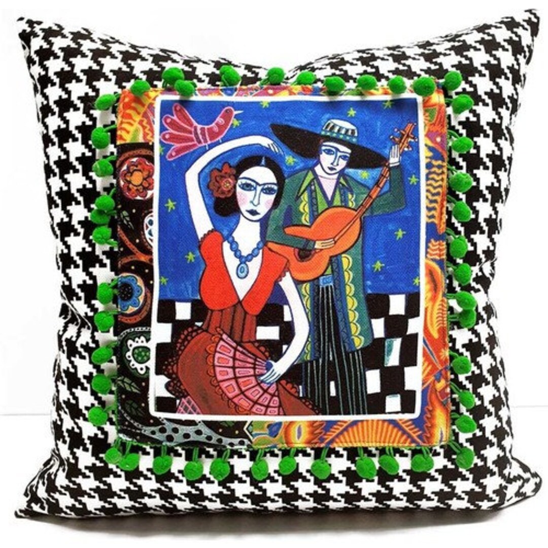 Frida Kahlo Themed Crow's Foot Patterned Cushion Cover, Home Decor ...