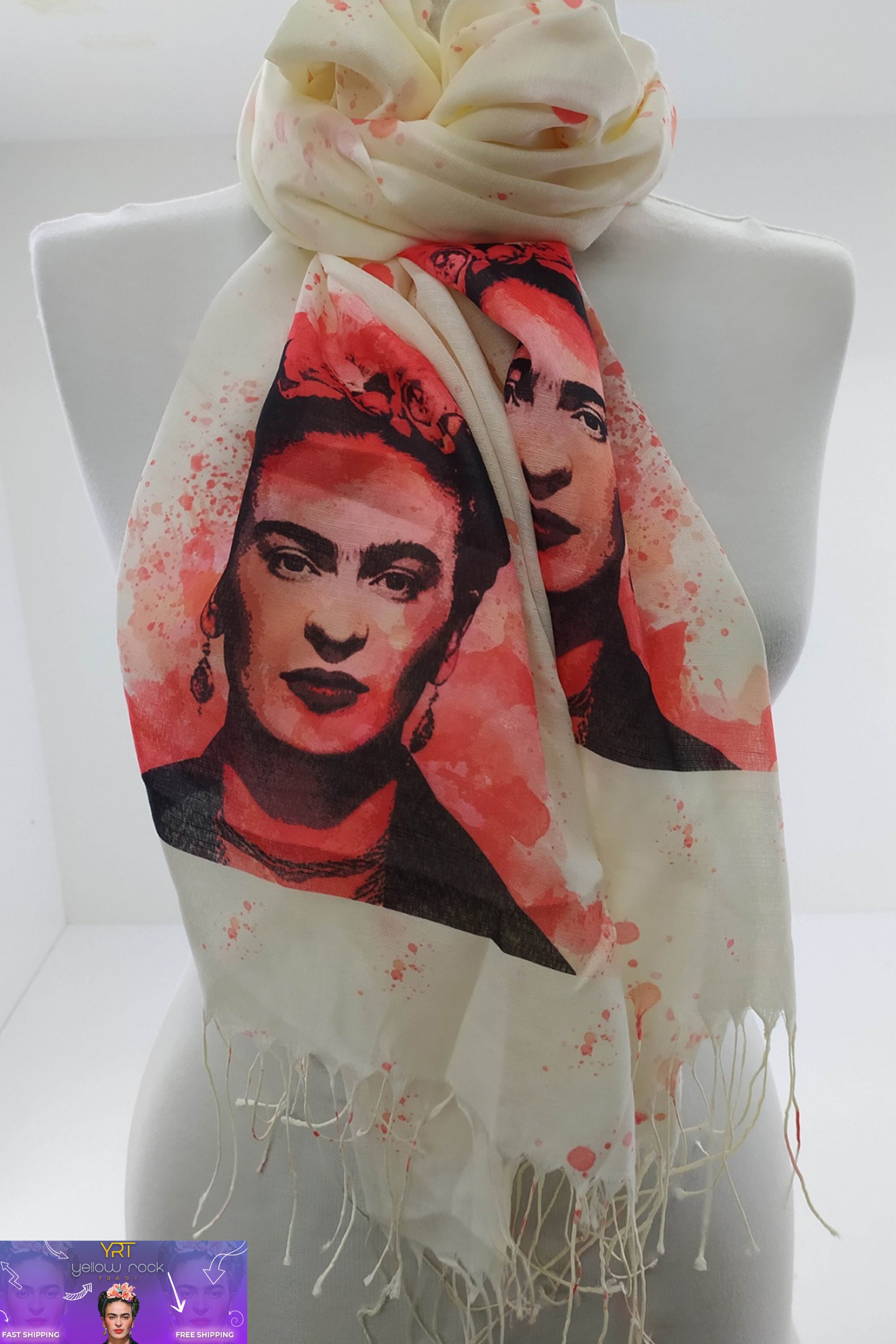 Frida Kahlo Printed Tasseled Shawl Frida Kahlo Scarf Frida - Etsy