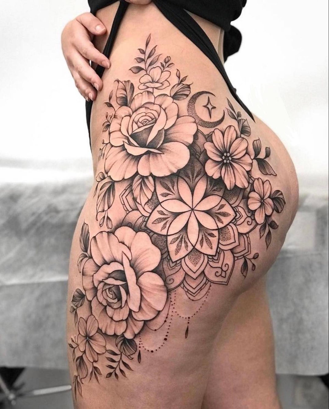 Get This Beautiful And Sensual Tattoo Design Of Flowers Mandalas And Moon With Stars For The