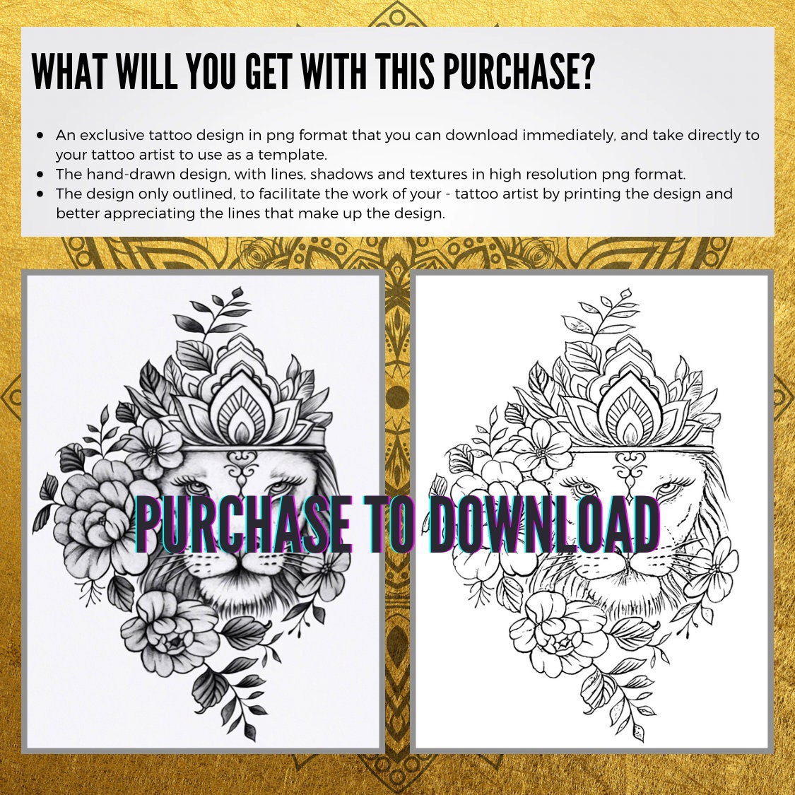 Get This Beautiful and Feminine Lioness Design With Flowers and Mandala ...