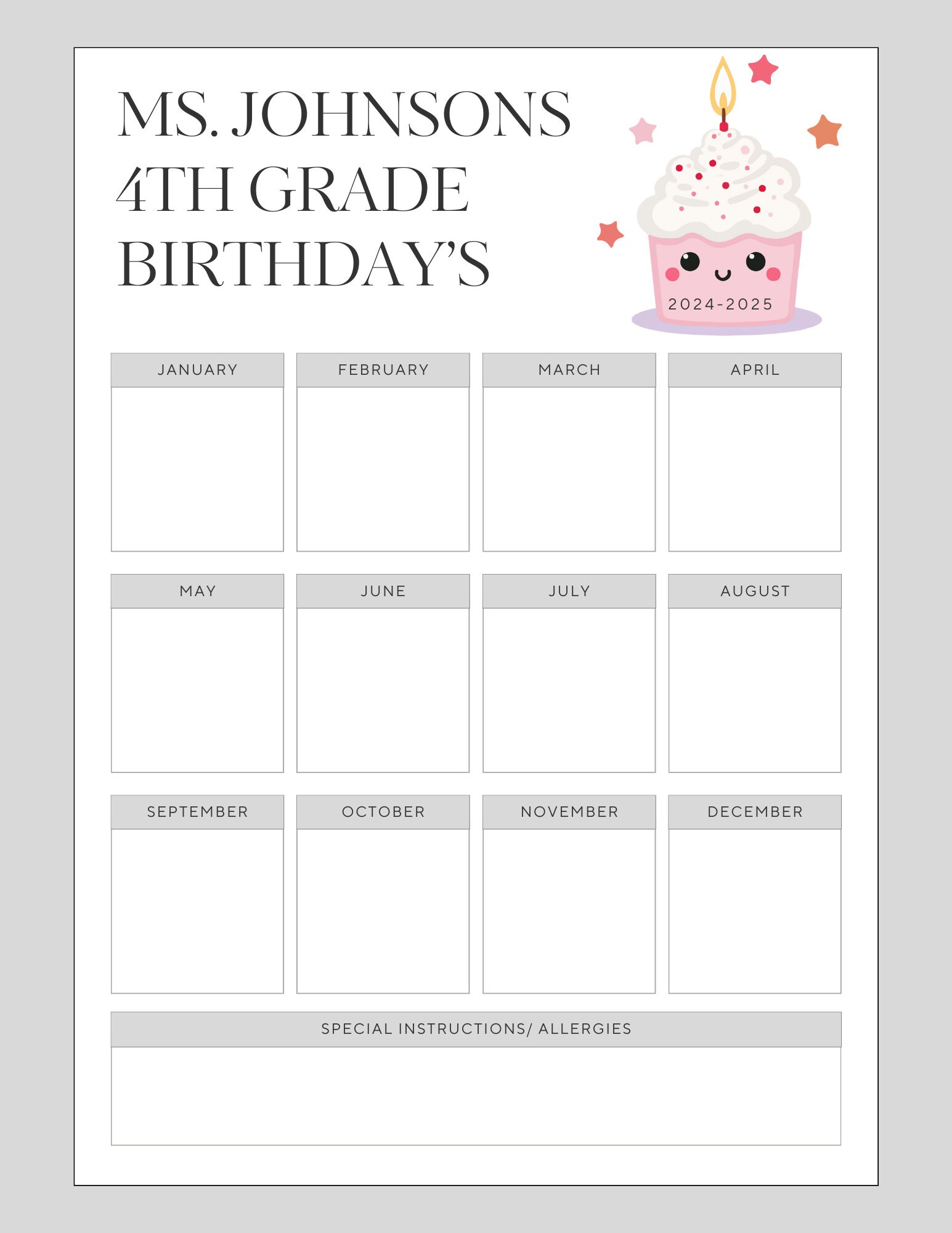 Classroom Birthday List - Etsy