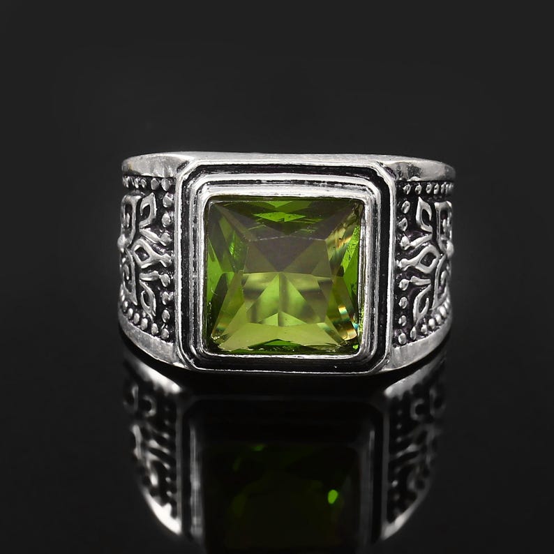 Peridot Sterling Silver Men's Ring, 925 Gemstone Statement Ring - Etsy