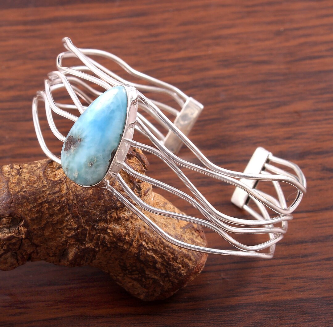 Larimar Bangle, Statement Bangle, Natural Larimar, 925 Sterling Silver ...
