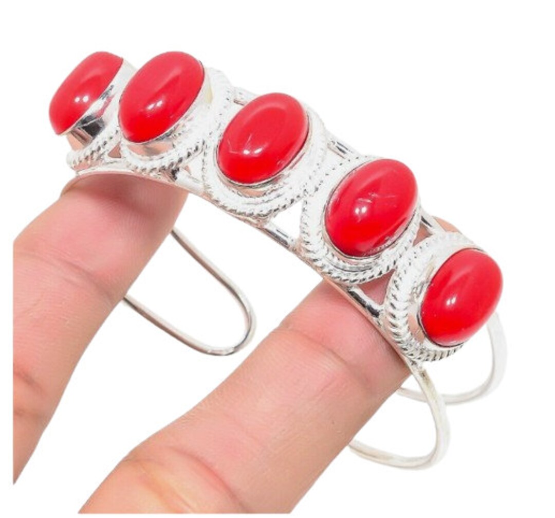 Red Coral Bangle, 925 Sterling Silver Bangle, Handmade Cuff Bangle ...