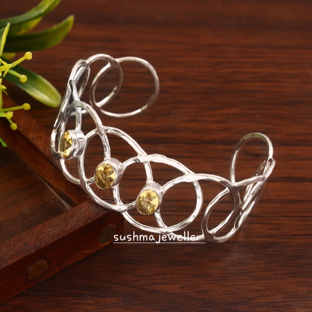 Handmade Sterling Silver Citrine Bangle: Adjustable Cuff Bracelet - Etsy