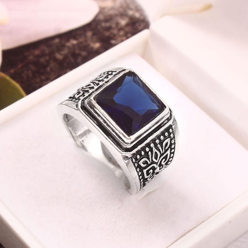 Men Ring Silver Blue Sapphire - Etsy