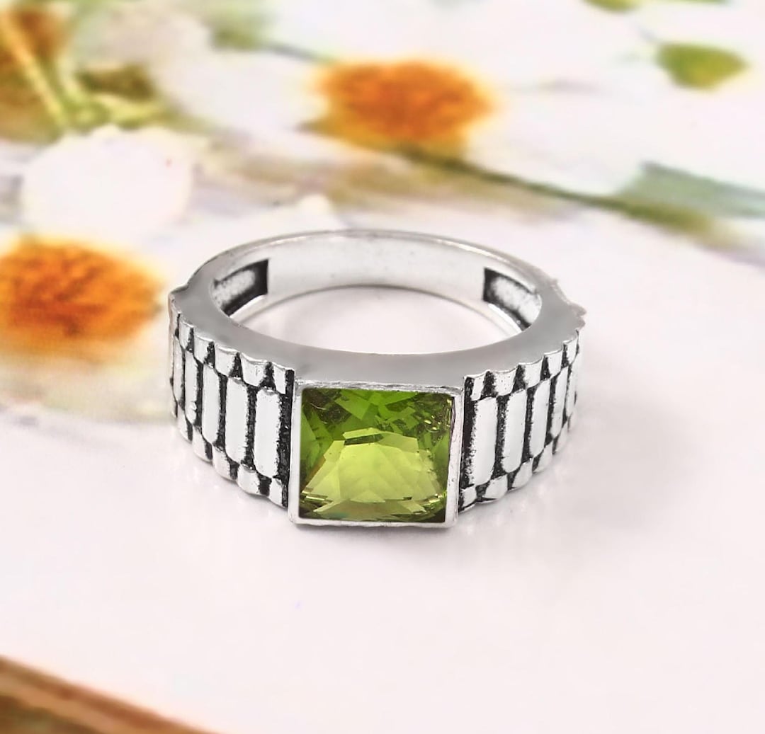 Square Peridot Ring, 925 Sterling Silver Men's Ring - Etsy