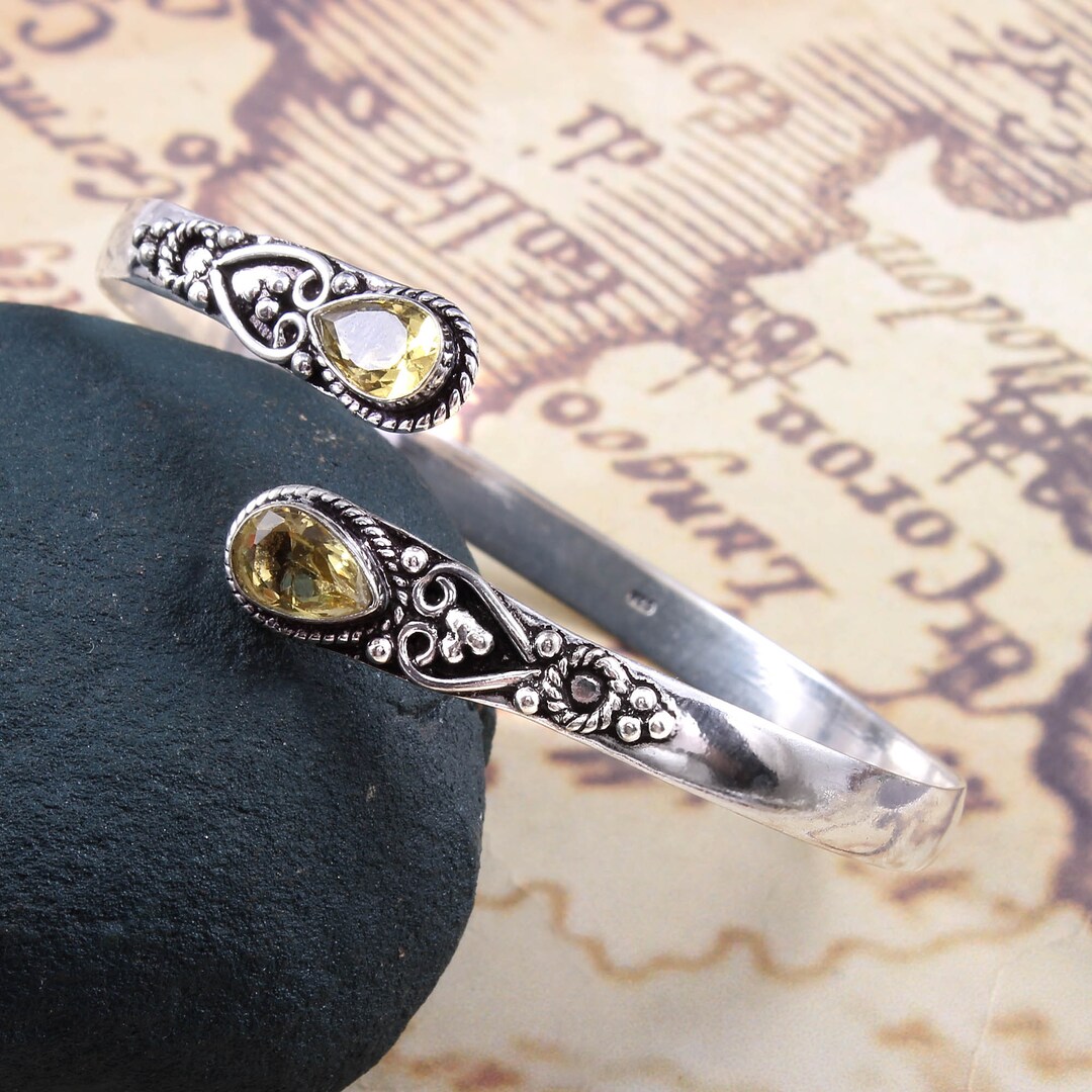 Citrine Bangle, 925 Sterling Silver Bangle, Vintage Handmade Bangle ...