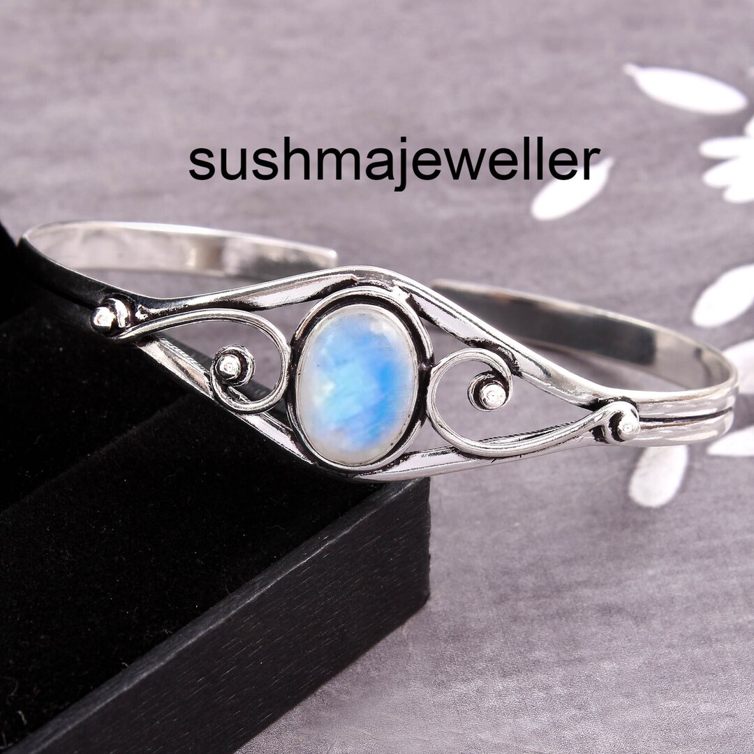 Moonstone Bangle, 925 Sterling Silver Cuff Bangle, Handmade Bangle ...
