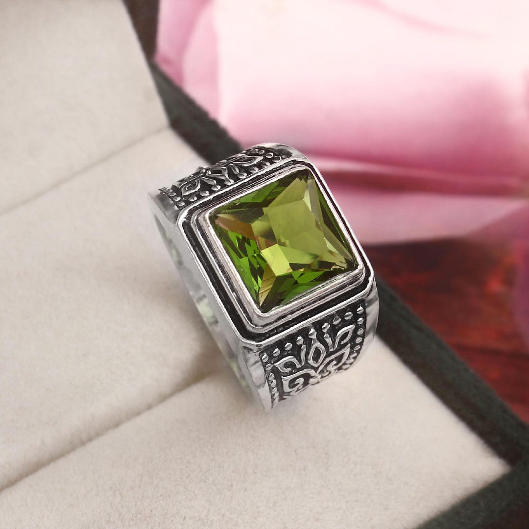 Peridot Sterling Silver Men's Ring, 925 Gemstone Statement Ring - Etsy