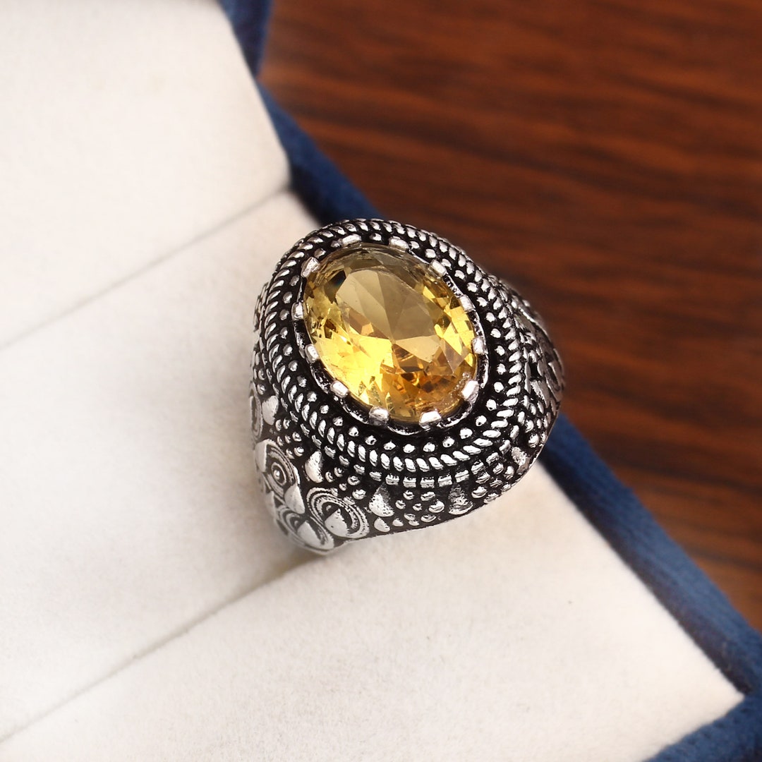 Natural Citrine Ring, 925 Sterling Silver Ring, Citrine Statement Ring ...