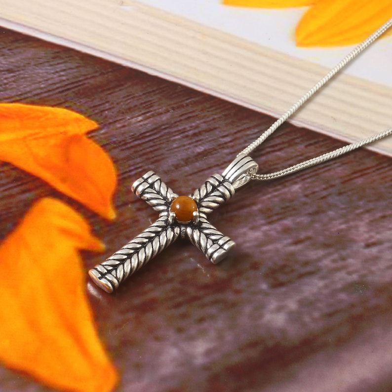 Genuine Tiger's Eye Silver Cross, Personalized Religious Gift, Pendant ...