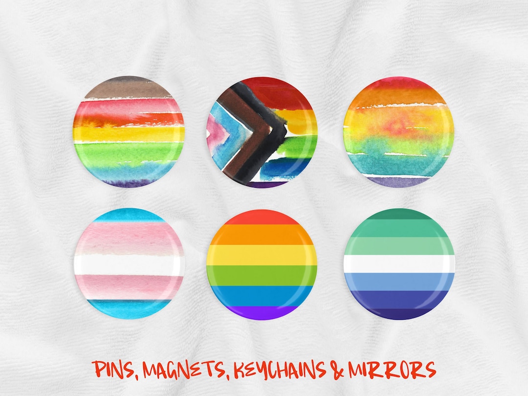 LGBTQ Pride Flag Pins, Magnets, Keychains, Mirror, Pinback Button Badge, Progress Pride Flag ...