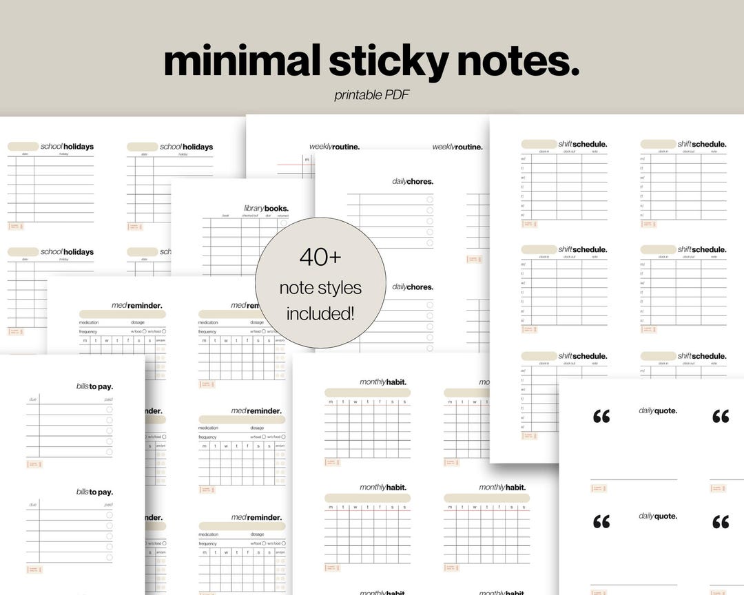 MINIMAL STICKY NOTE Bundle | 40+ Designs | Digital Download | Planning ...