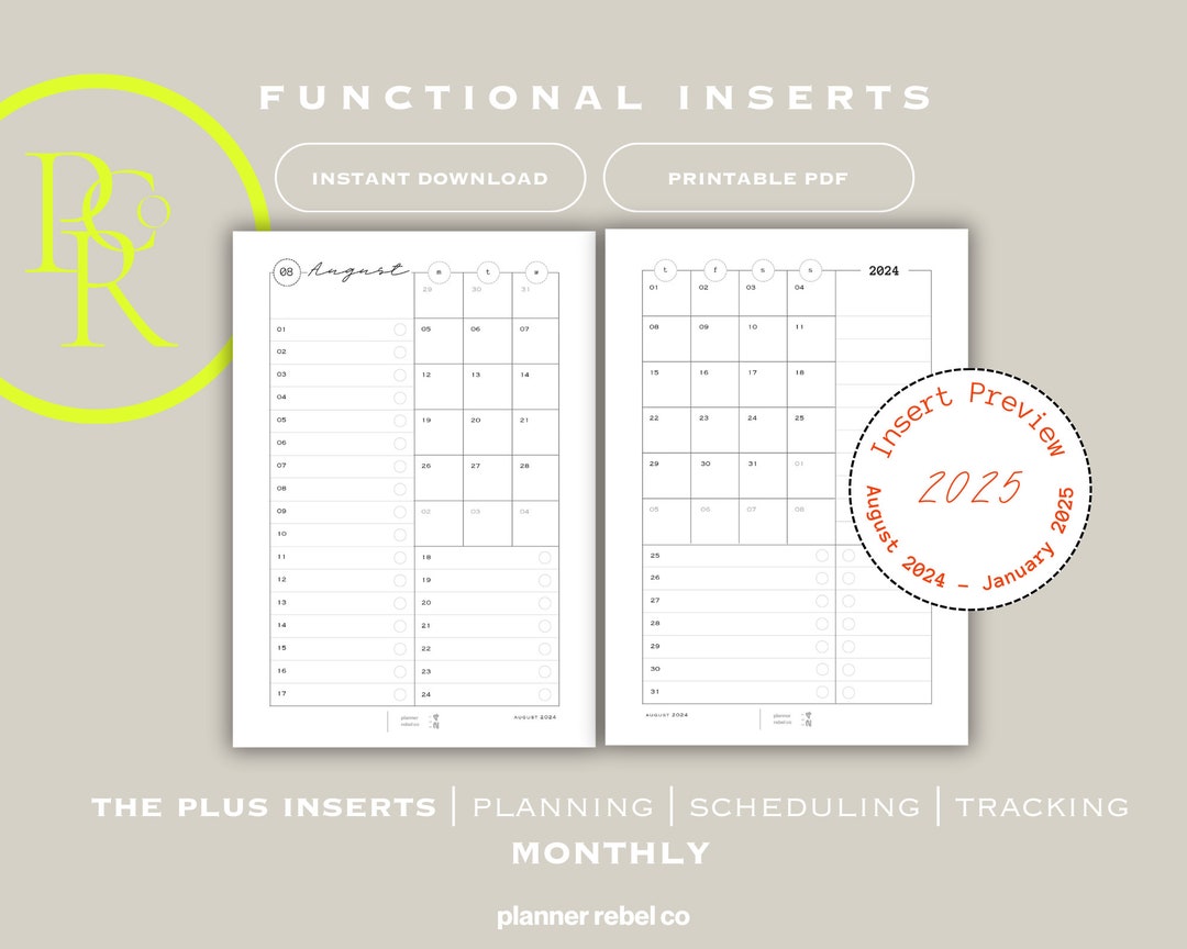 Personal Size Monthly Insert THE PLUS COLLECTION Inbox Monthly to Do ...