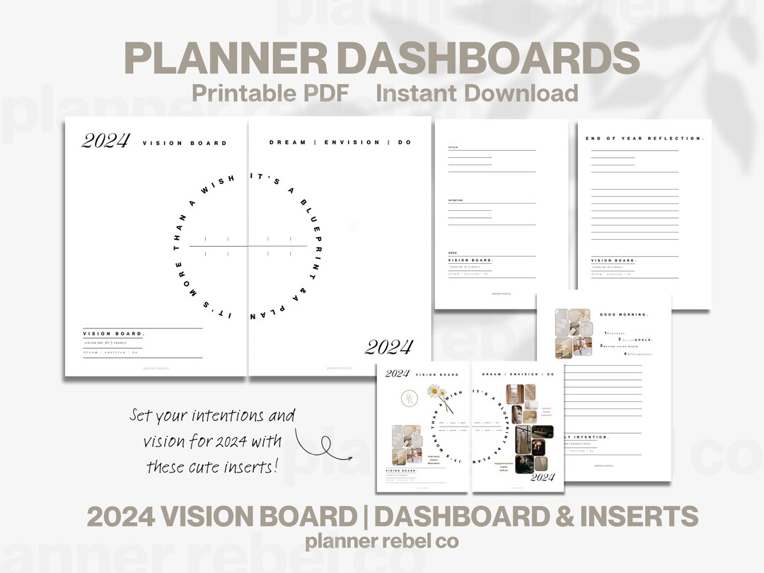 Pocket PLUS Planner DASHBOARD Inserts 2024 Vision Board Double Page ...