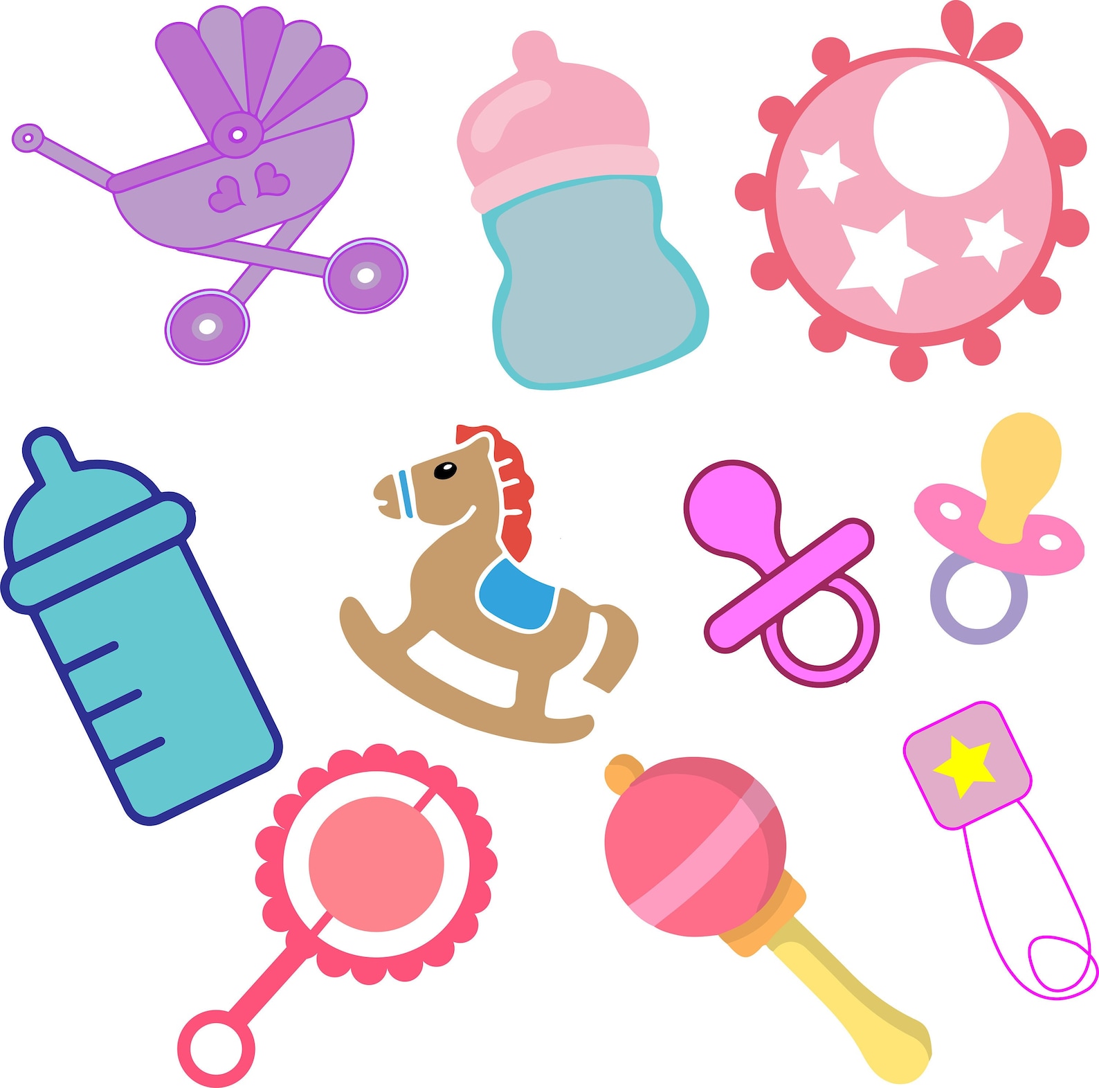 Pack of Baby Items Clipart, Baby Toys, Baby Digital File Feeder, New ...