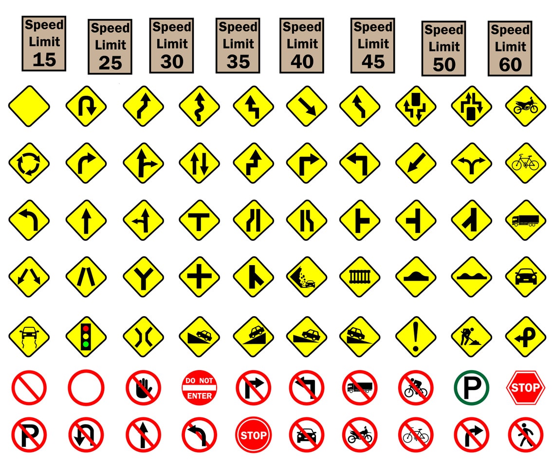 Pack of 78 Common Road Signs, Clipart, Roads Vector, Street Signs ...