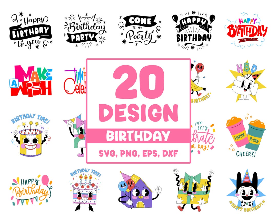Happy Birthday Svg Bundle Hand Lettered | Birthday Svg | Birthday Party Svg | Birthday Cake Svg ...