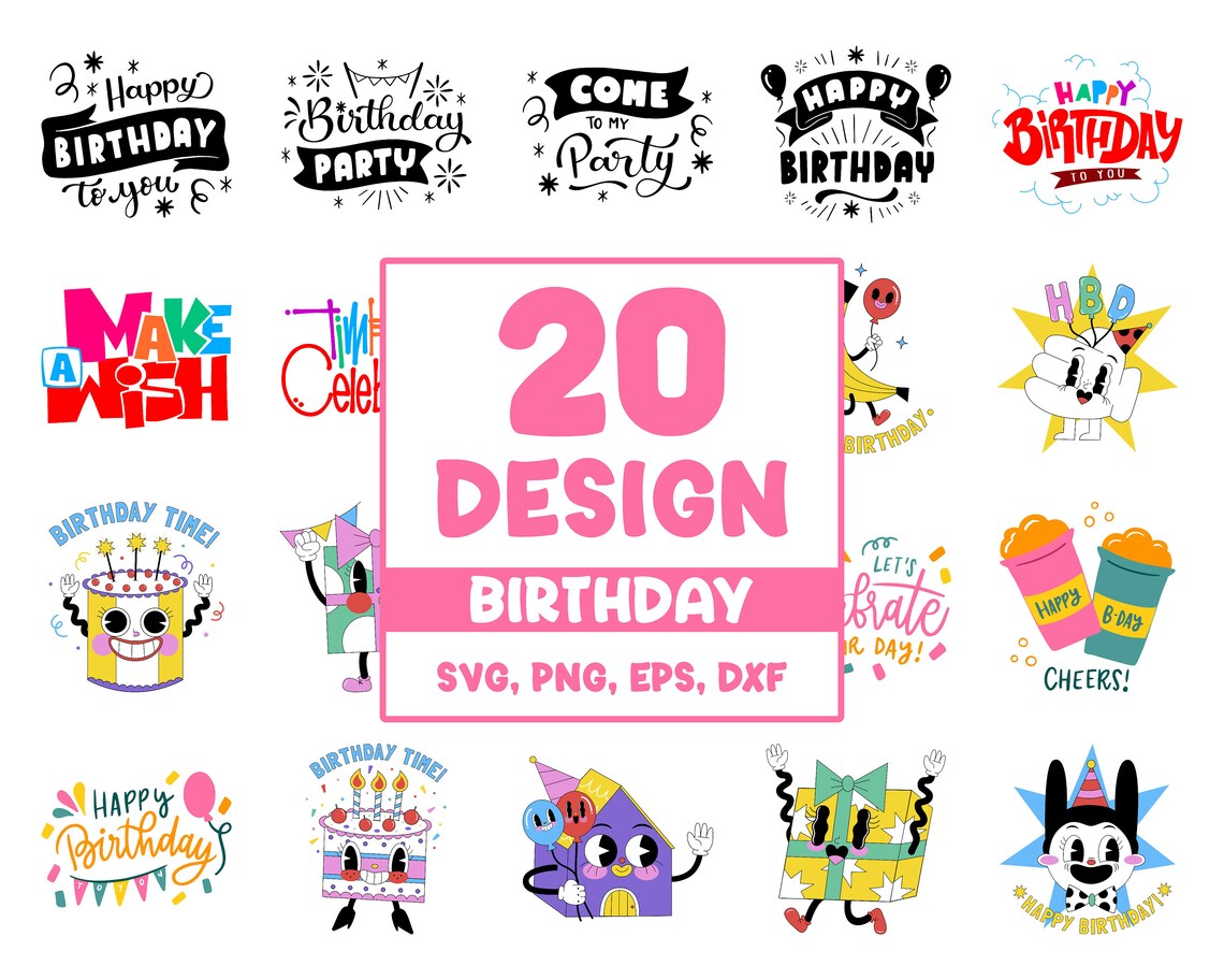 Happy Birthday Svg Bundle Hand Lettered | Birthday Svg | Birthday Party ...