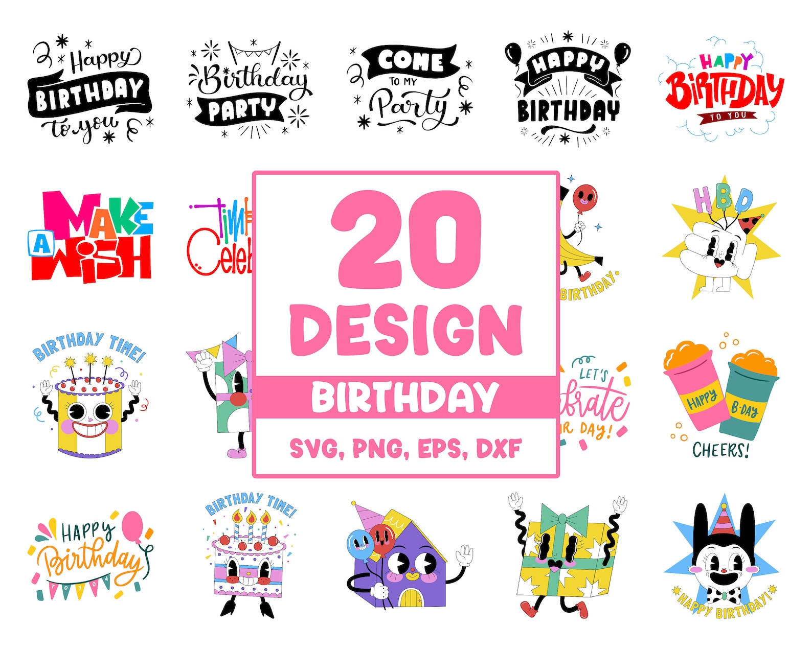 Happy Birthday Svg Bundle Hand Lettered | Birthday Svg | Birthday Party ...