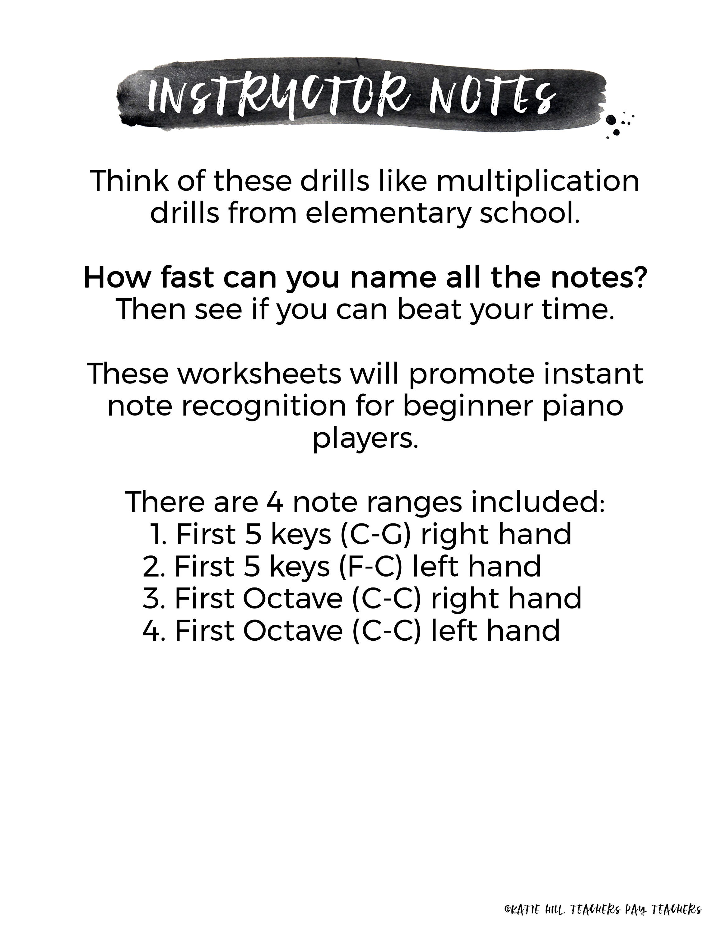 9 Beginner Piano Drills note Naming Key Recognition Music - Etsy