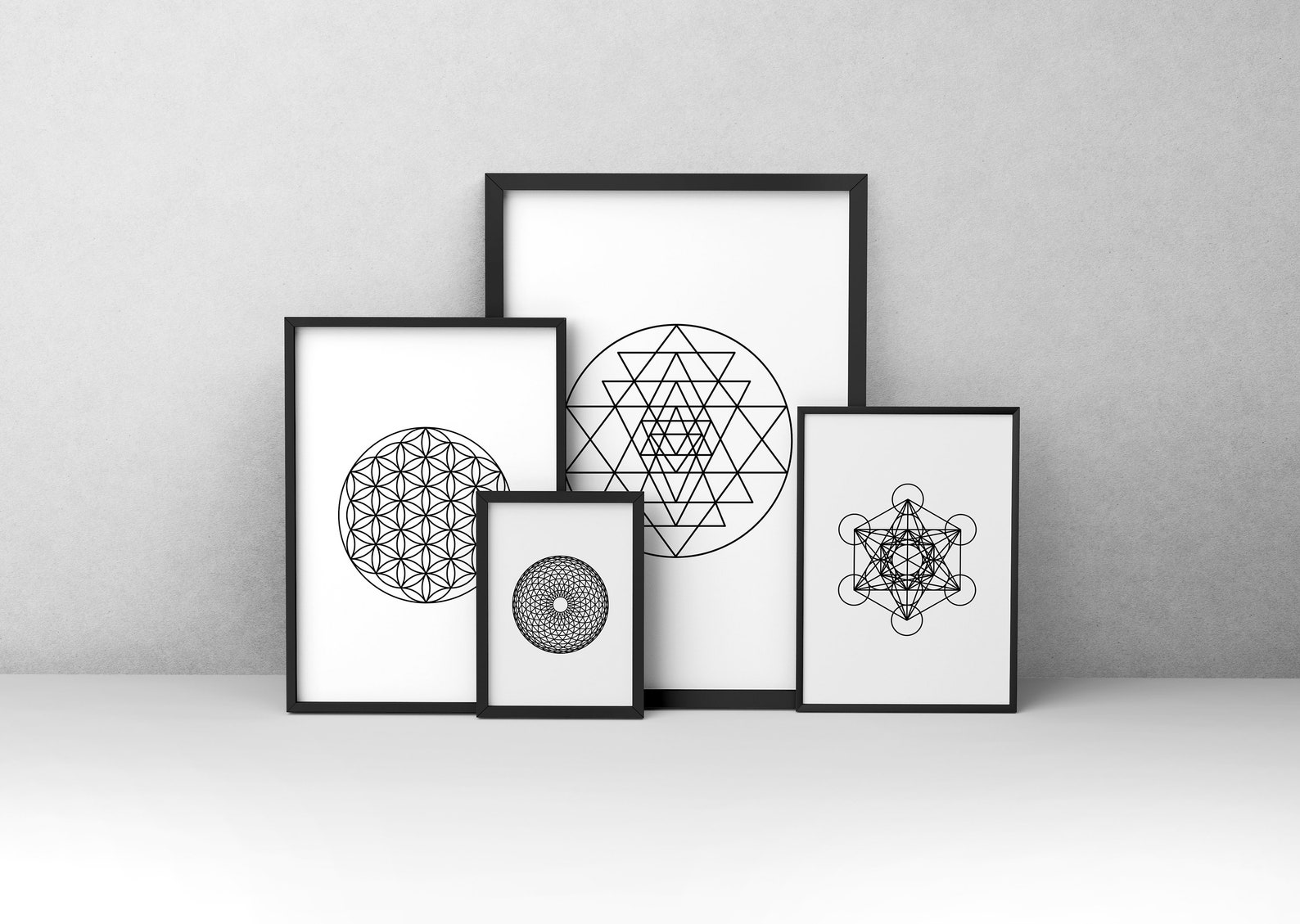 Sacred Geometry Wall Art Bundle, Flower of Life Print, Sri Yantra ...