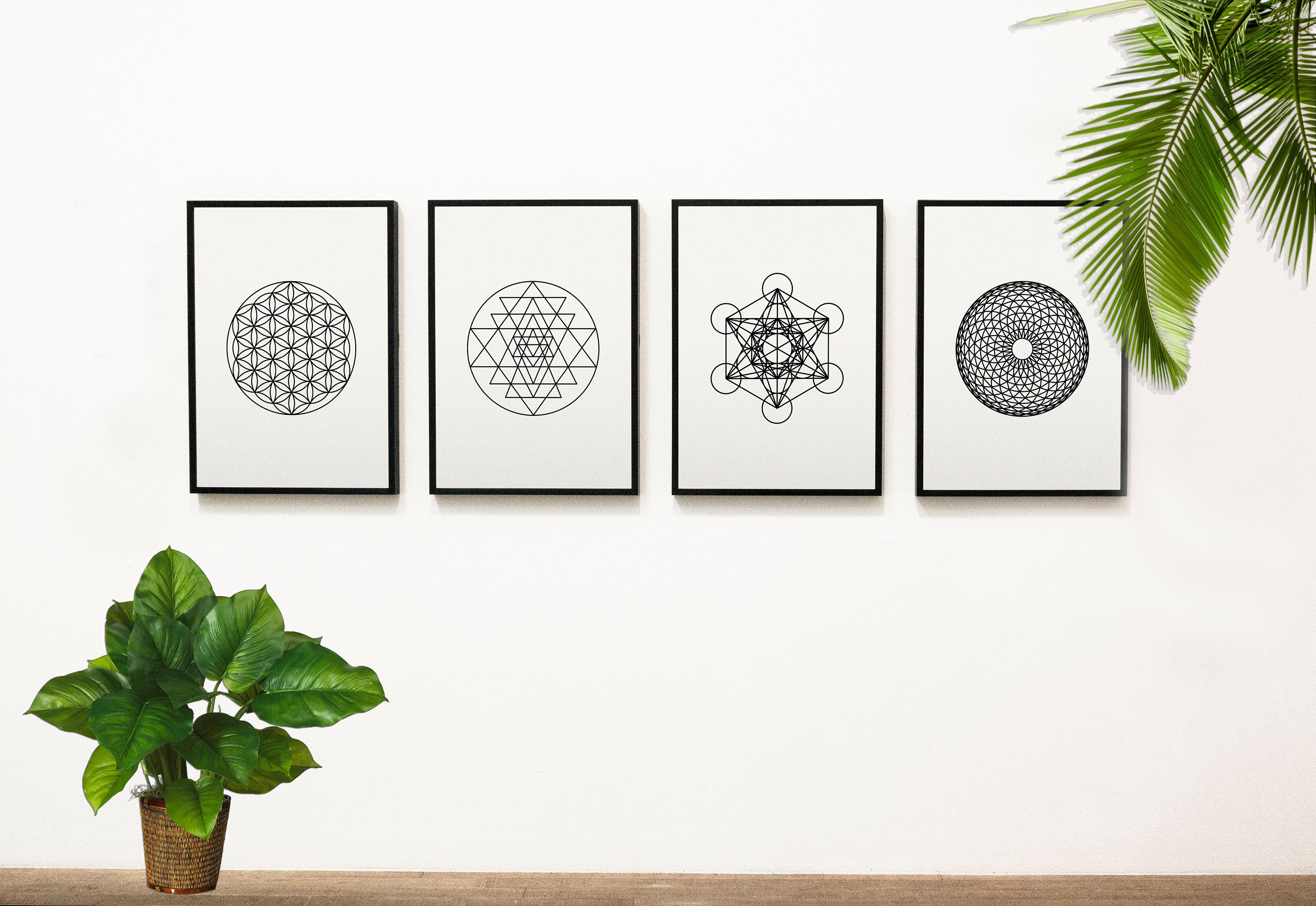 Sacred Geometry Wall Art Bundle, Flower of Life Print, Sri Yantra ...