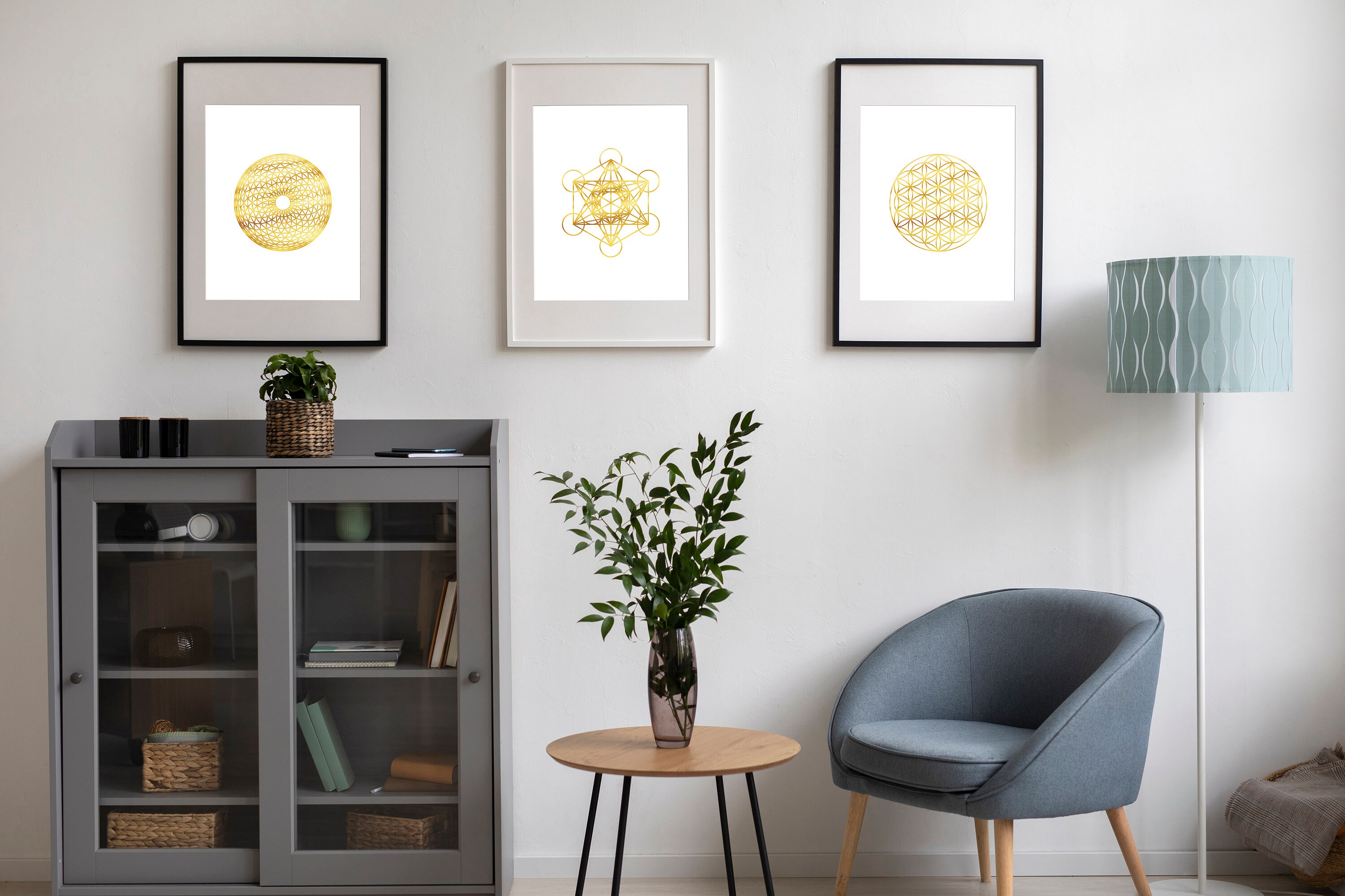 Sacred Geometry Wall Art Set, Flower of Life Print, Metatron Cube Print ...