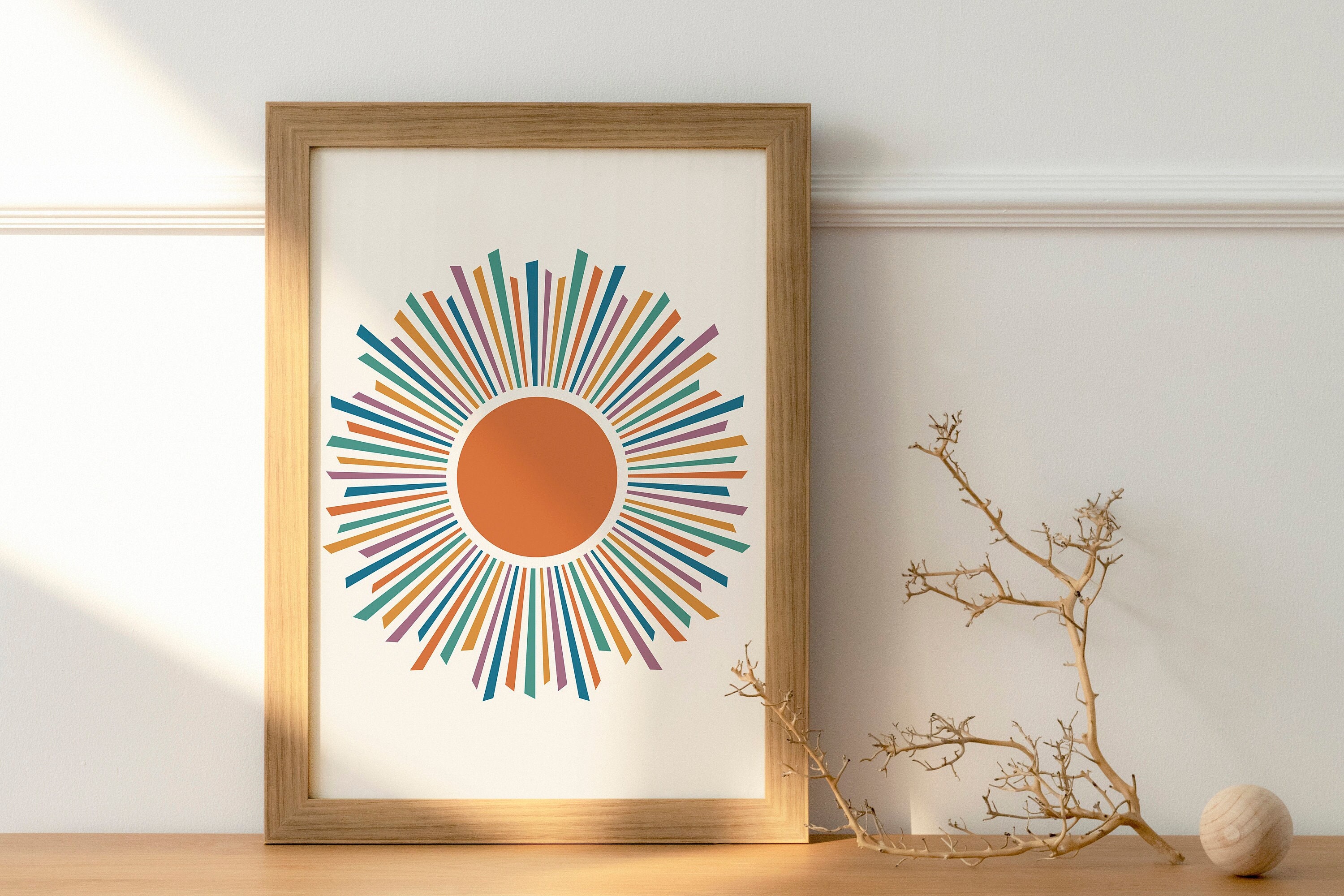 Boho Sun Print, Retro Wall Art, Boho Wall Art, Retro Sun Poster ...