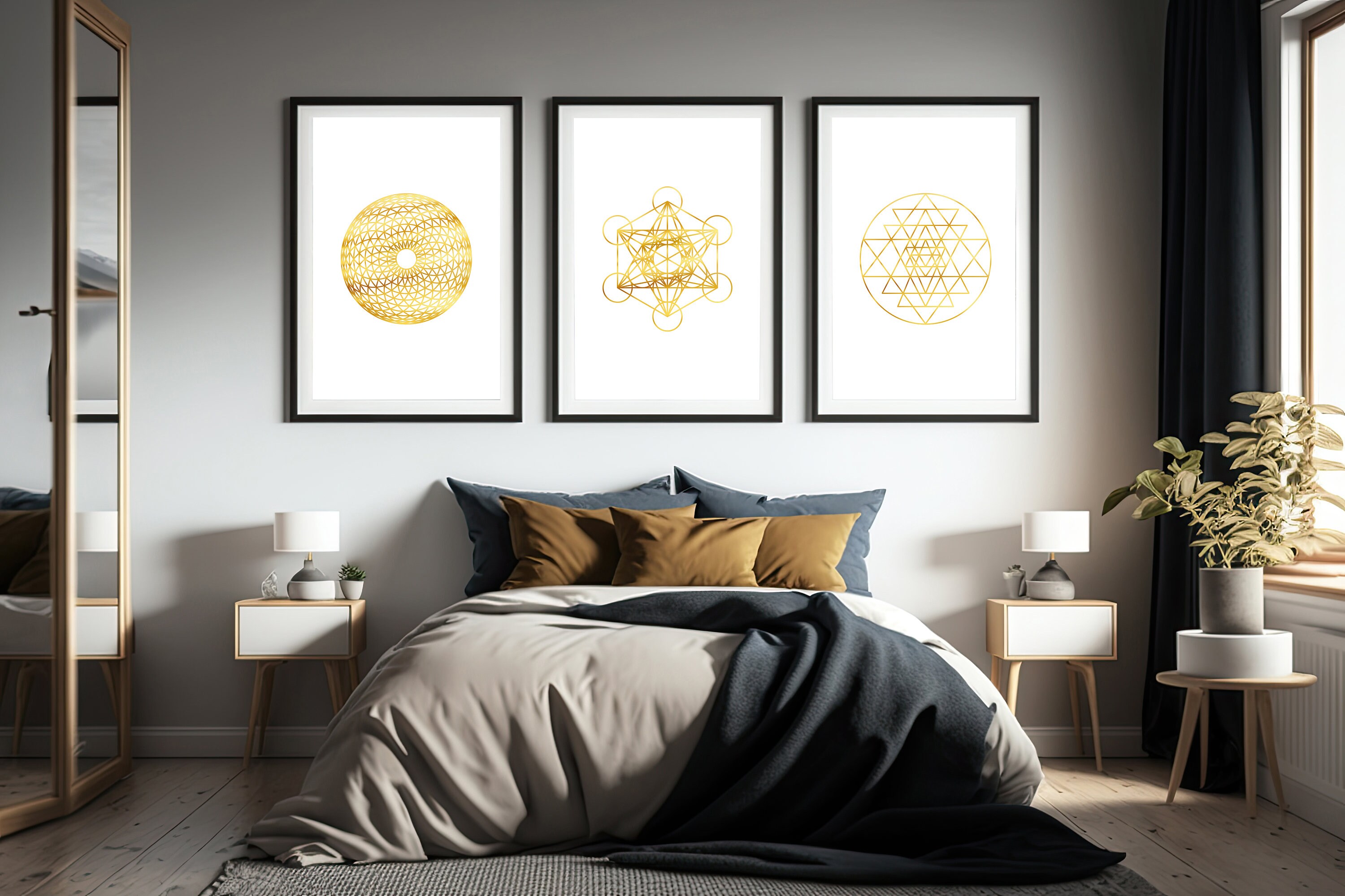 Sacred Geometry Wall Art Set, Torus Print, Sri Yantra Print, Metatron ...