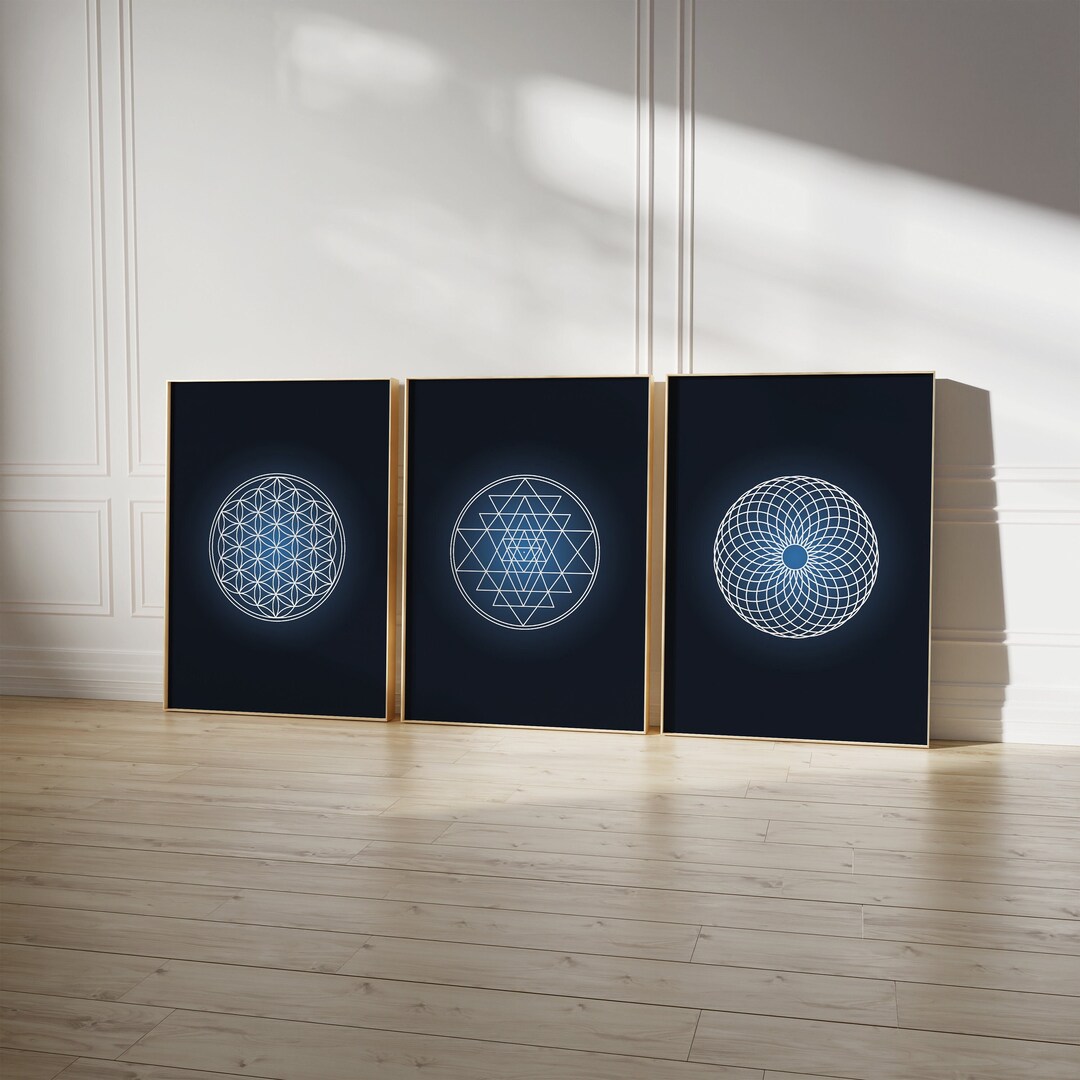 Sacred Geometry Wall Art Set, Set of 3 Prints, Flower of Life, Sri ...