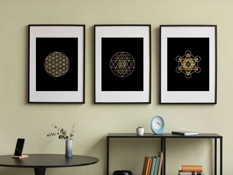 Sacred Geometry Wall Art Set, Flower of Life Wall Art, Sri Yantra Wall ...