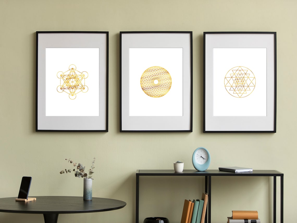 Sacred Geometry Wall Art Set, Torus Print, Sri Yantra Print, Metatron ...