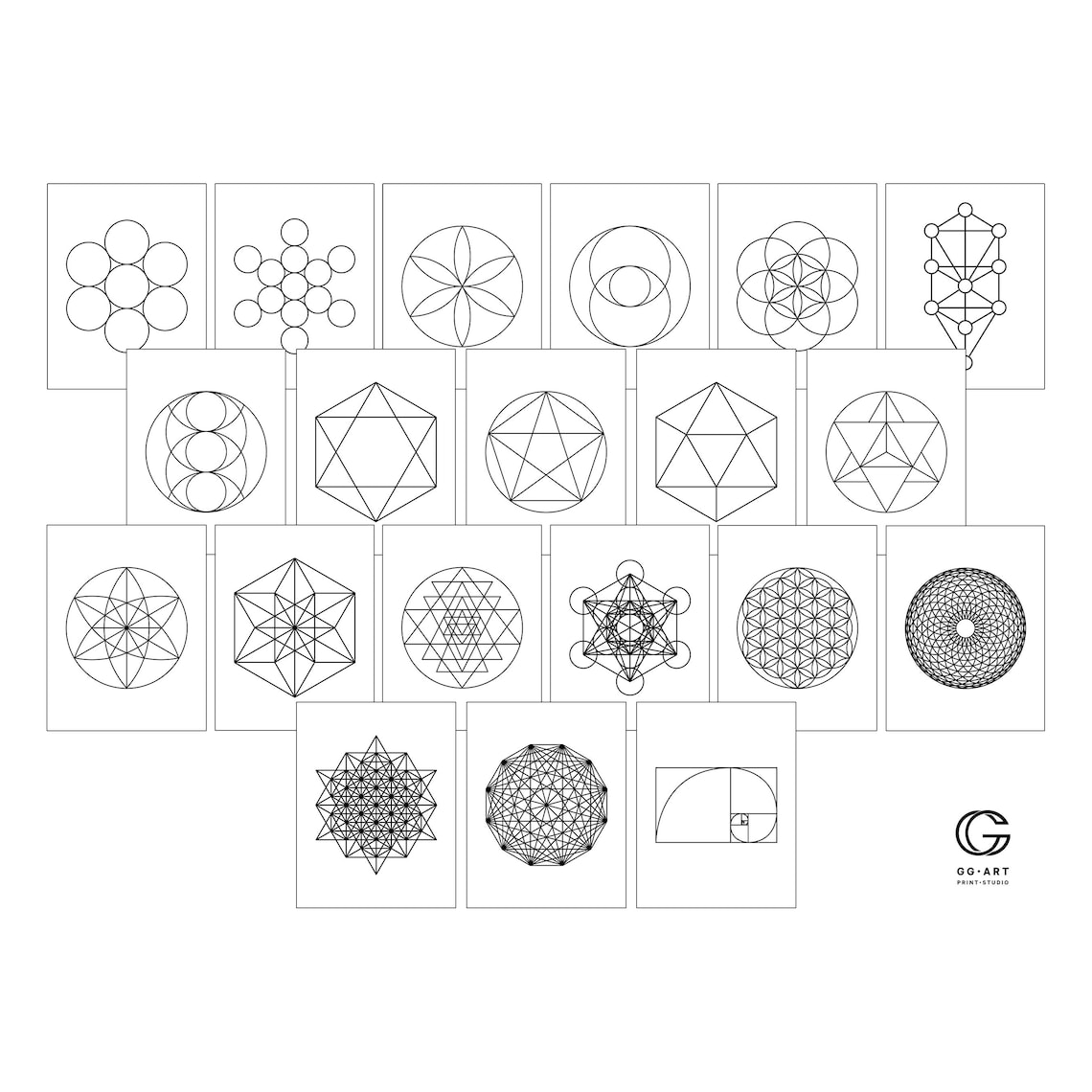 Sacred Geometry Coloring Pages, 20 Spiritual Coloring Book, Geometric ...