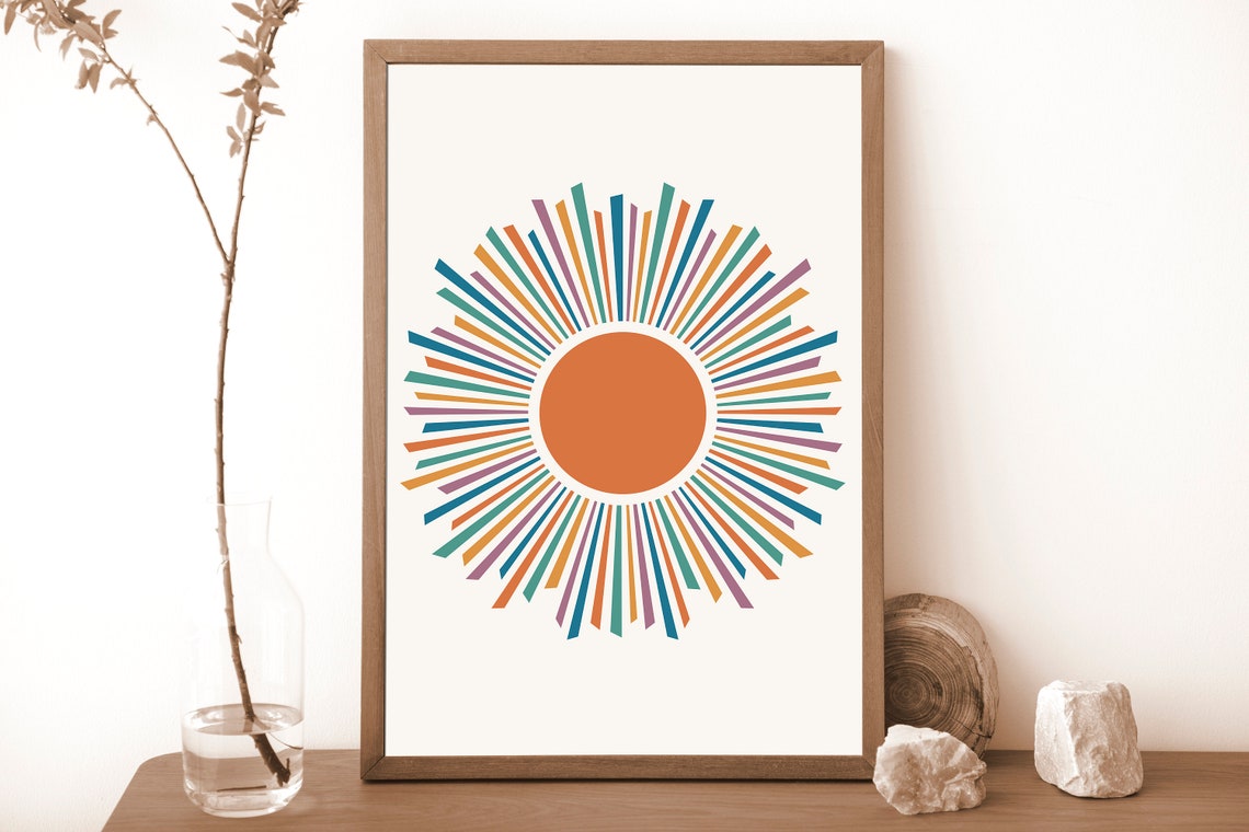 Boho Sun Print, Retro Wall Art, Boho Wall Art, Retro Sun Poster ...