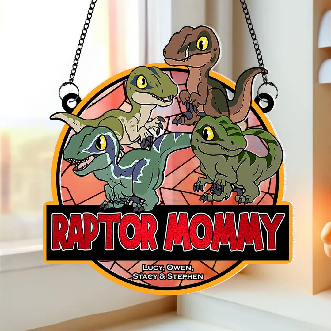 Raptor Mommy, Mother Day Suncatcher Ornament, Personalized Window ...