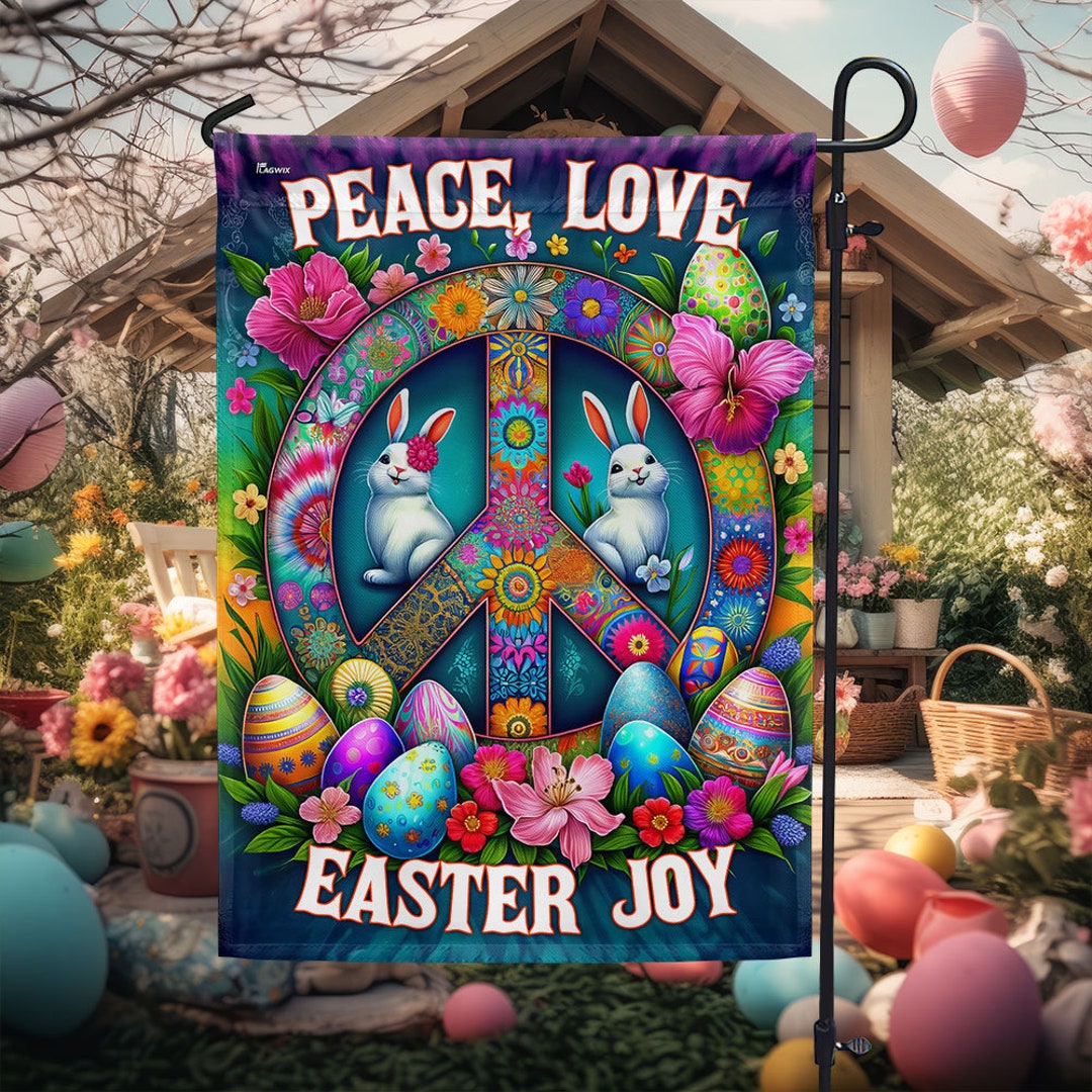 Hippie Peace Sign Easter Day Peace Love Easter Joy Flag, Happy Easter ...