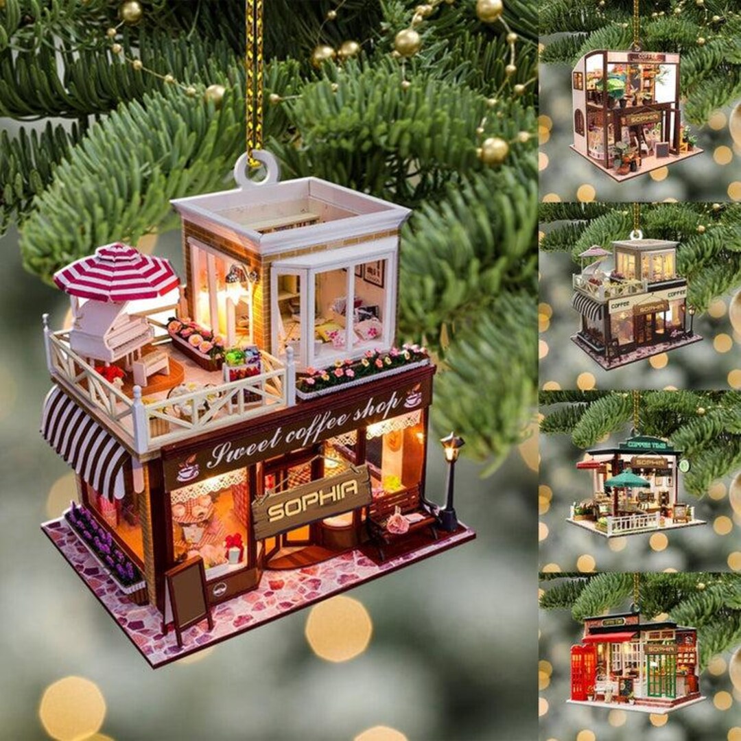 Personalized Coffee Shop Christmas Light Flat Ornament, Christmas ...