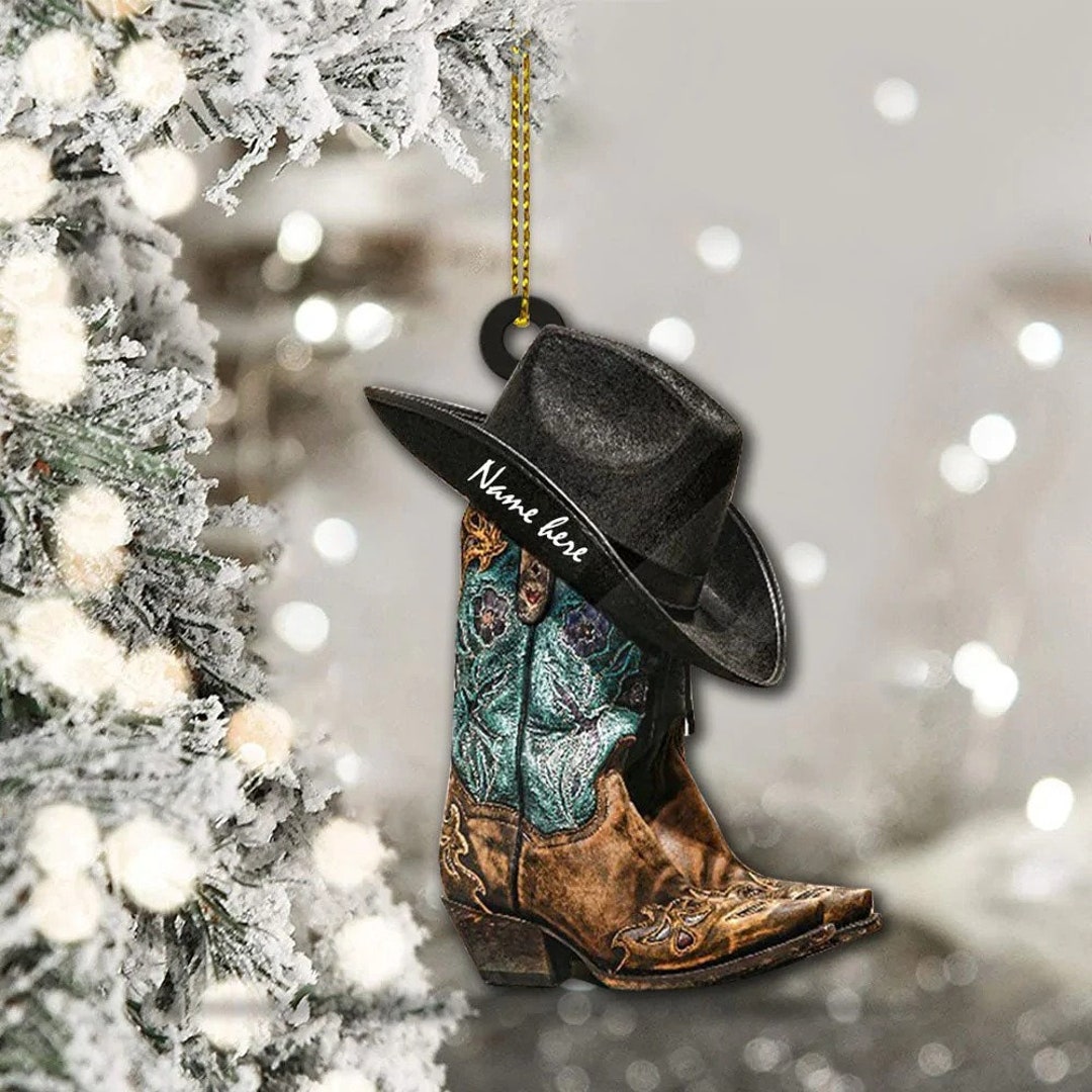 Personalized Cowgirl Boots and Hat Shaped Acrylic Ornament Double Sides ...