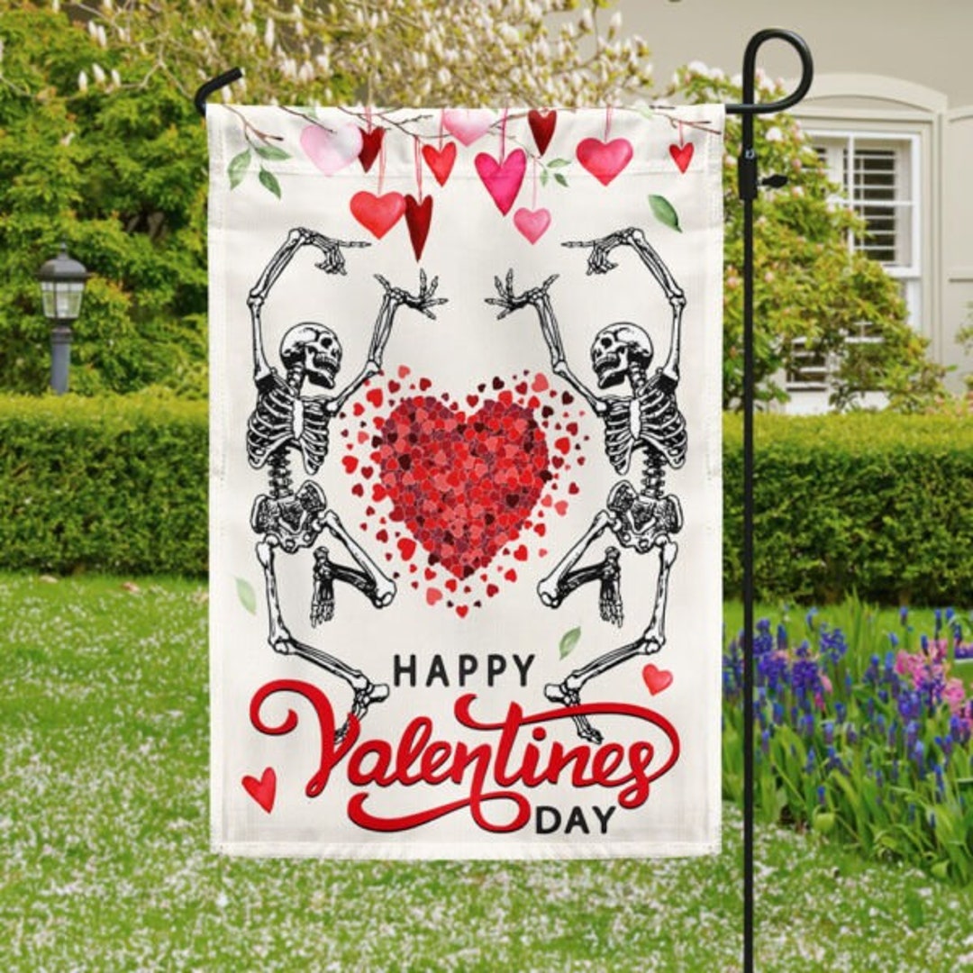 Happy Valentine’s Day Dancing Skeletons Flag, Happy Valentine’s Day ...