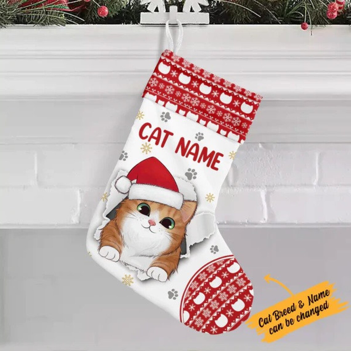 Personalized Christmas Cat Stocking Personalized With Any Name - Etsy