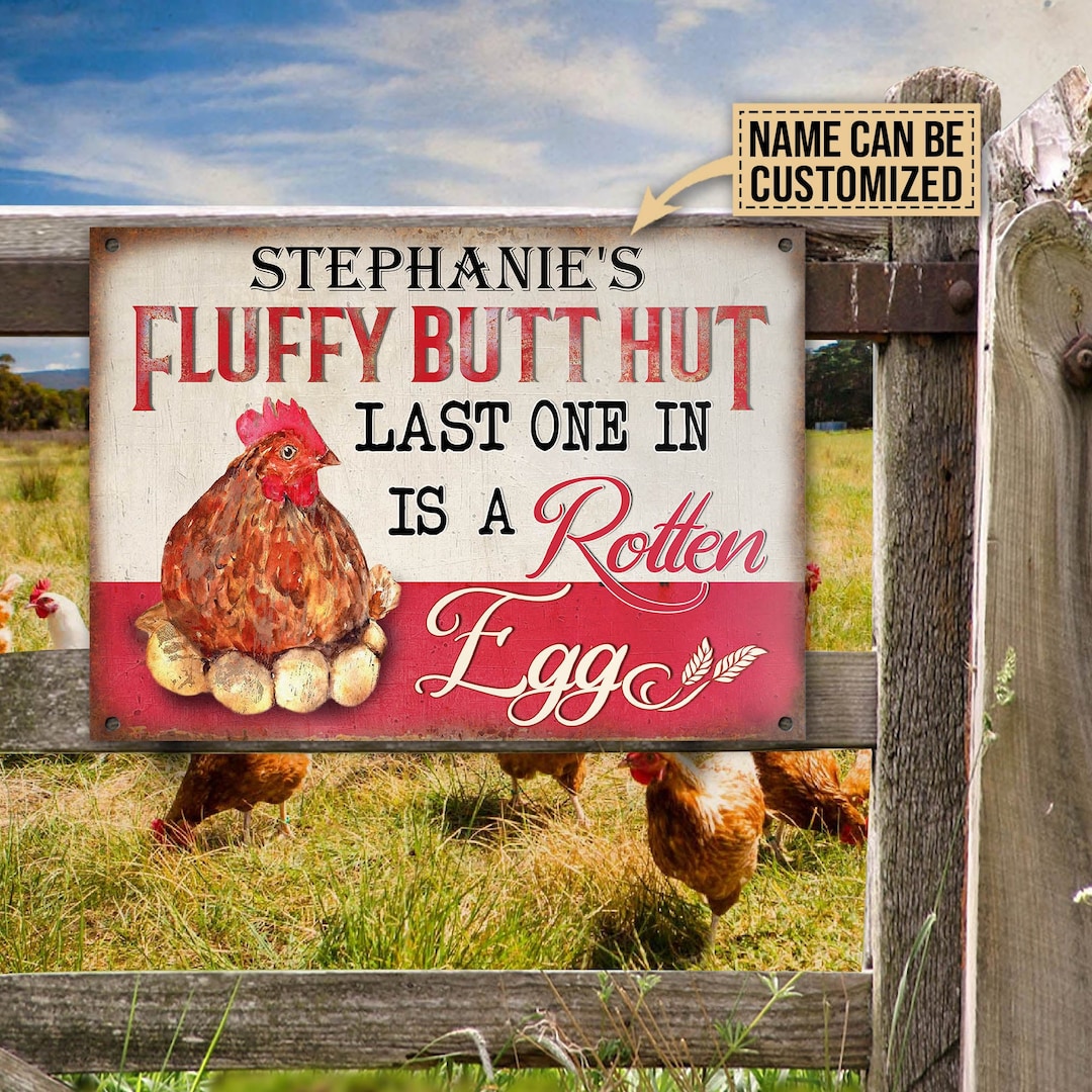 Personalized Chicken Fluffy Butt Hut Pink Customized Classic Metal ...