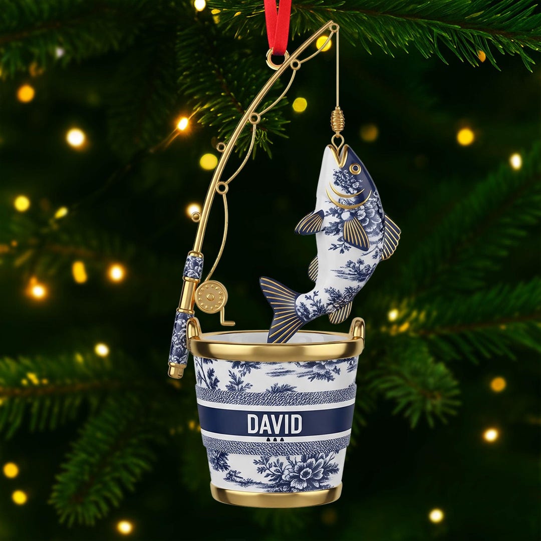 Personalized Fishing Toile De Jouy Christmas Ornament, Gifts for ...