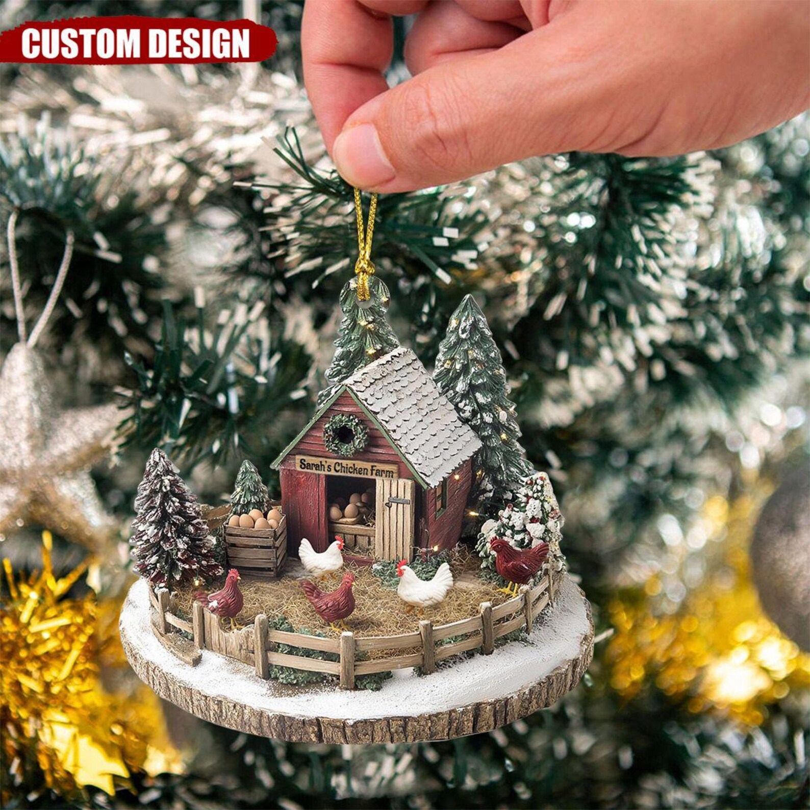 Personalized Dreamy Chicken Farm Christmas Ornament, Chicken Farm Tree ...