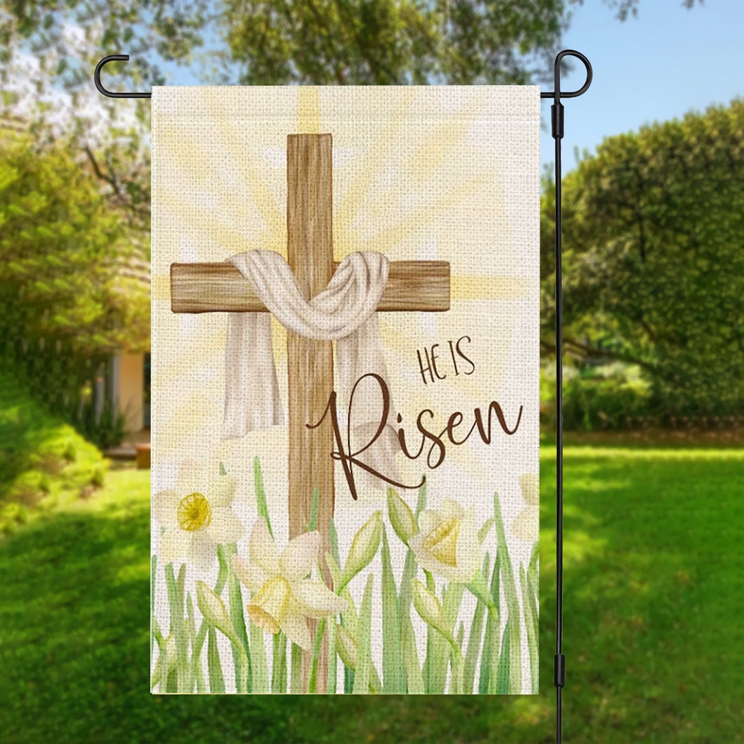 Easter Cross Garden Flag Double Sided, Religious Cross He is Risen ...