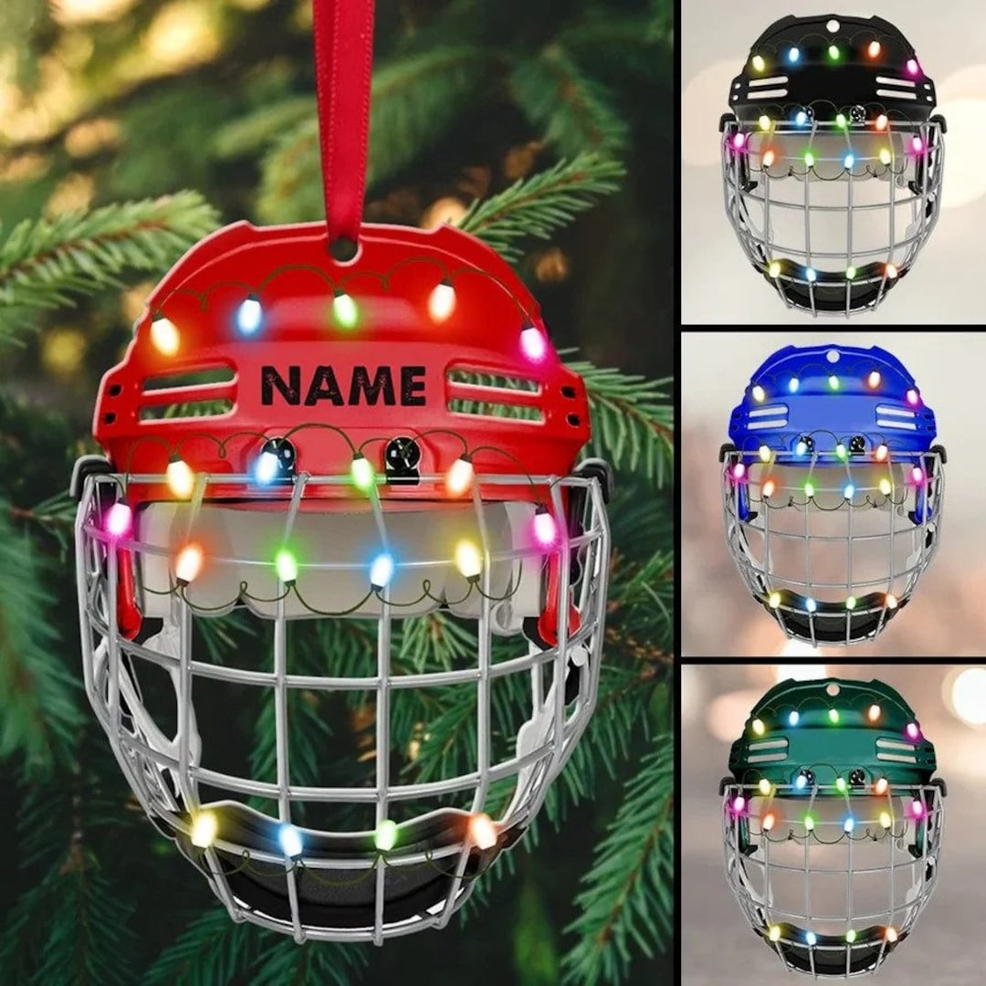 Personalized Ice Hockey Helmet With Cage Christmas Ornament, Hockey ...