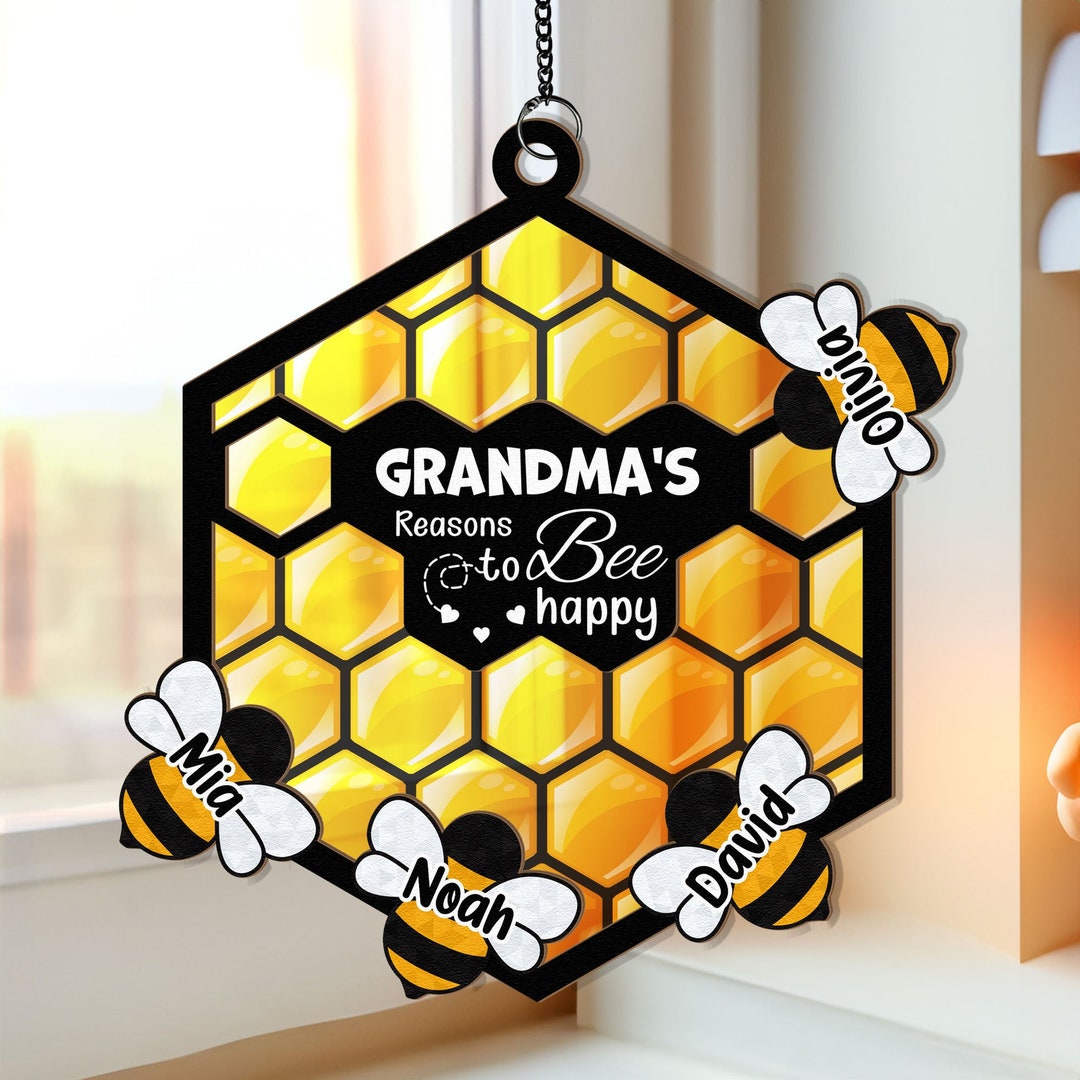 Grandma's Reasons to Bee Happy, Bee Suncatcher Ornament, Personalized ...